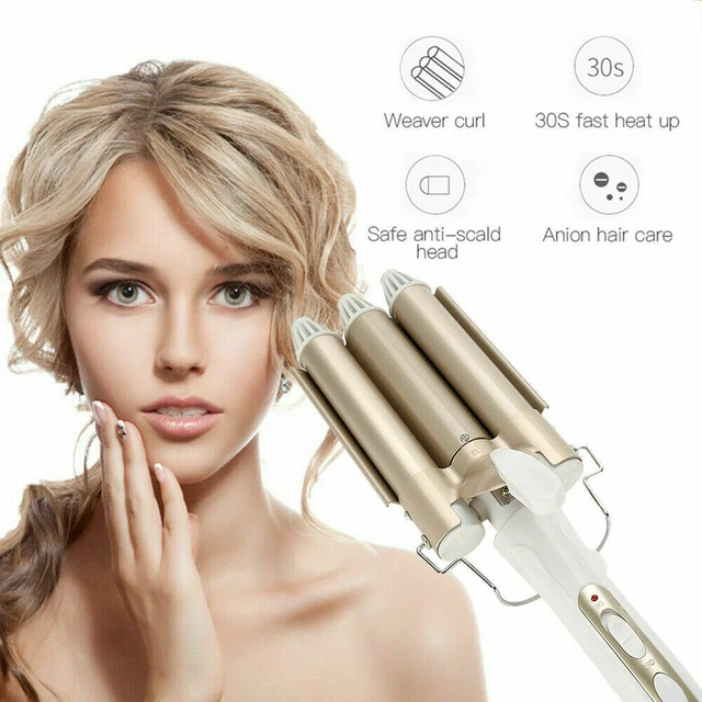 HAIR SALON CERAMIC 3 Triple Barrel Hair Wave Waver Curling Iron Curler ...