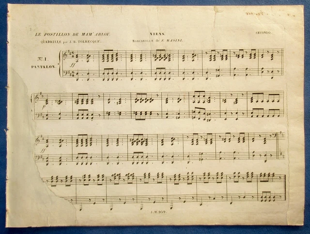 QUADRILLE 4 MAINS Partition Tolbecque Postillon Mam'ablou Masini ...