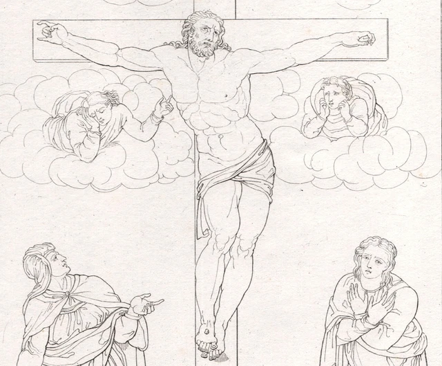 GRAVURE XIXE MICHEL Ange Michelangelo Le Christ en Croix The Cross ...