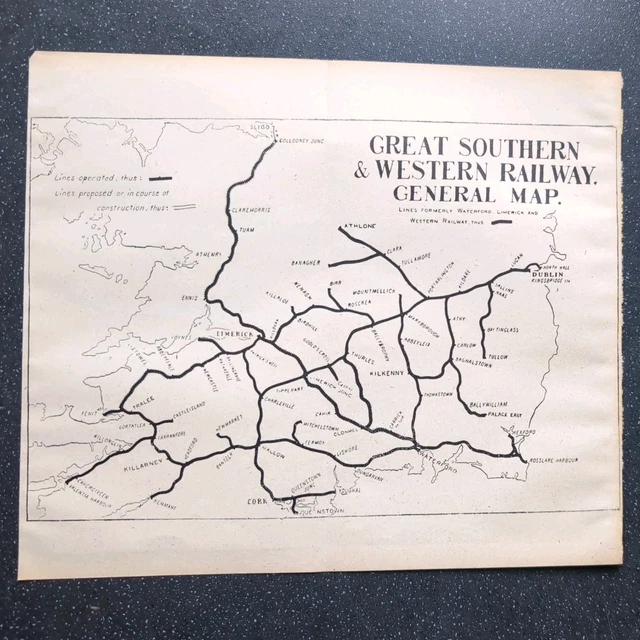 ORIGINAL 1917 RAILWAY map of Great Southern and Western Railway General ...