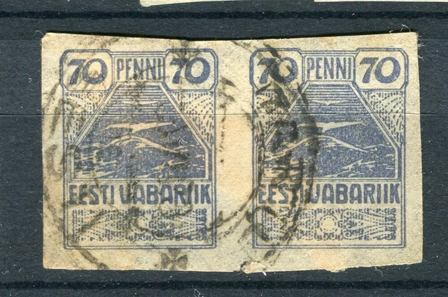 ESTONIA; 1919 EARLY Pictorial Imperf issue fine used 70p. POSTMARK Pair ...
