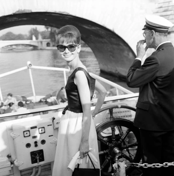 ACTRESS AUDREY HEPBURN on a boat on the Seine in Paris in 1962 Old ...