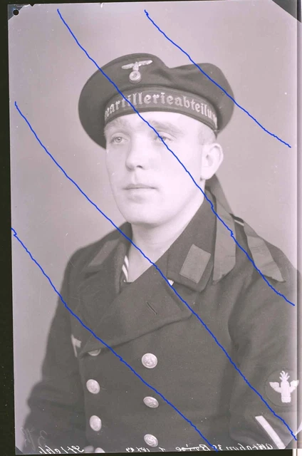 2 STUDIO-FOTOS NEGATIVE Porträt Kriegsmarine Matrosen Artillerie german ...
