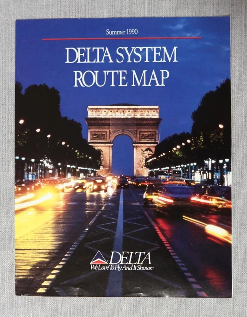DELTA AIR LINES Air Route System Map Summer 1990 Vintage Airline Air ...