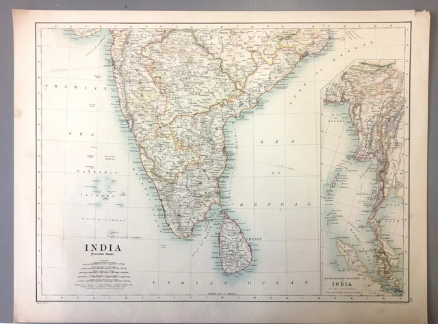 ANTIQUE VINTAGE MAP of India - W. & A.K. Johnston Atlas 1887 £20.00 ...