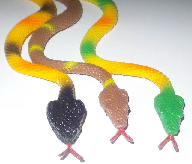 LOT OF 3 JA-RU Toy Snakes PVC Flexible Yellow Brown Striped ...