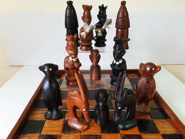 VINTAGE LARGE AFRICAN CHESS SET AND BOARD K 150 mm ASHANTI TRIBE WEST ...