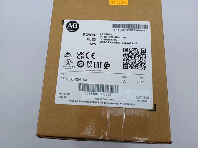 AB 25B-D6P0N104 POWERFLEX 525 2.2kW/3.0HP AC Drive Ser. A Fw. 7.001 £ ...