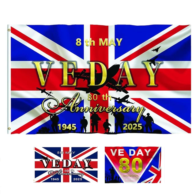 VE DAY 80TH Anniversary Flag Banner Bunting Decorations Memorabilia 80 ...