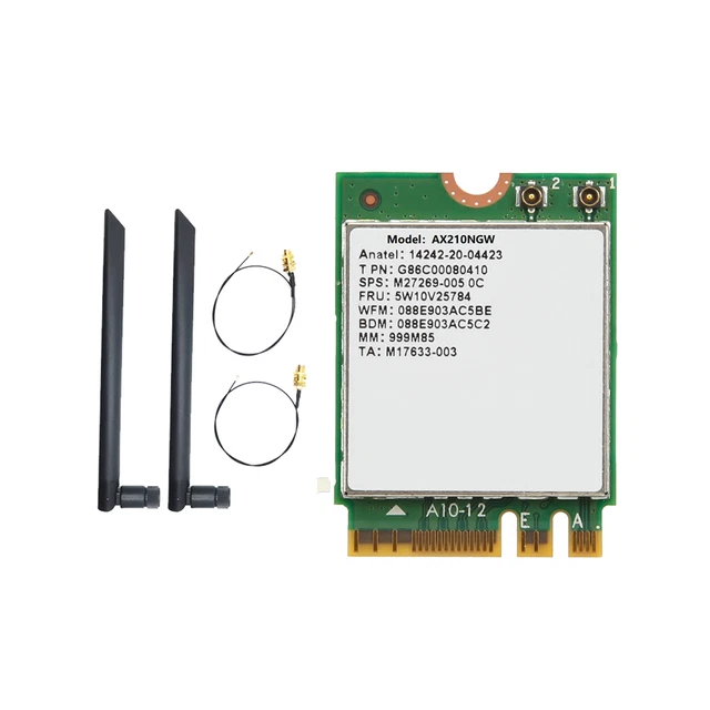 AX210NGW WIFI-KARTE + 2XAntenna WIFI 6E Bluetooth 5.2 2,4 GHz 5 GHz ...