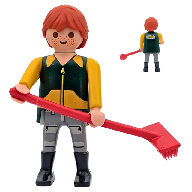 PLAYMOBIL FIGURINE NETTOYANTE jaune/vert brosse zoo ville lâche EUR 5 ...