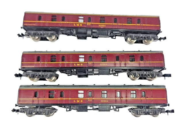 RAKE OF 3 Lima N Gauge Full Brake Van Coach LMS Colour Crimson No ...