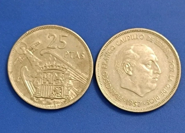 🇪🇸 SPAGNA 🇪🇸 Moneta Coin 25 Ptas Pesetas 1957 Francisco Franco Pre Euro ...