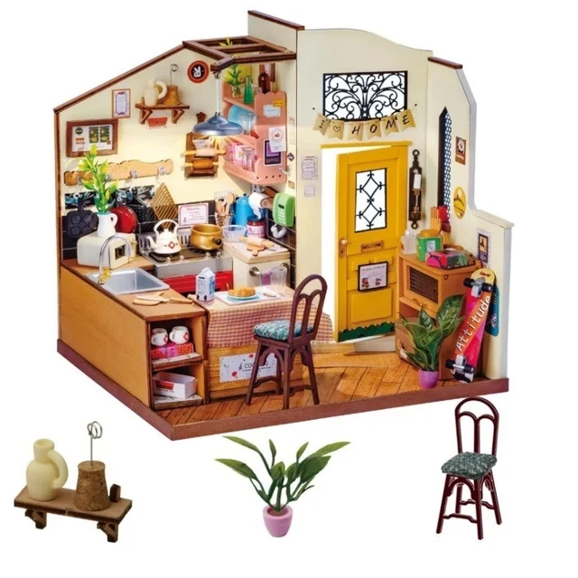 ROLIFE DIY MINIATURE Dollhouse Kit Realistic Cozy Kitchen Mini Wooden ...
