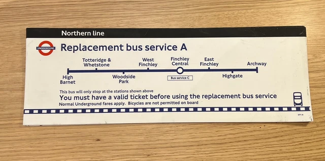 LONDON UNDERGROUND RAIL Replacement Northern Line Route Map-East ...