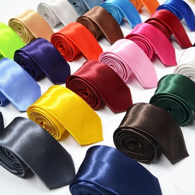 MENS TIE PLAIN Solid Colour Classic Slim Skinny Smart Party Wedding ...