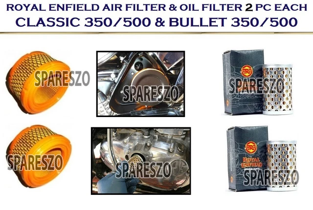 ROYAL ENFIELD &OIL Filter & Air Filter Pack of 2 Each Classic & Bullet ...
