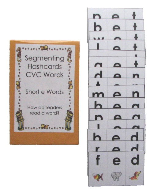 EDUCATIONAL LITERACY CENTER Segmenting Flashcards Short Vowel e CVC ...