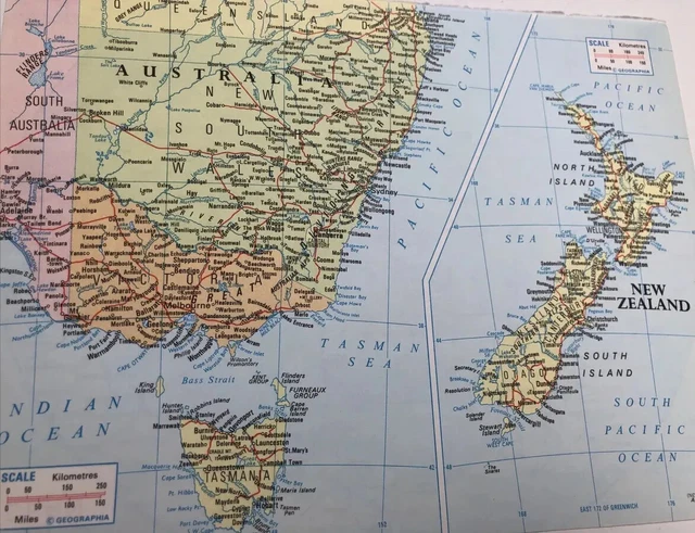 MAP OF AUSTRALIA New Zealand Pacific Ocean Map Print Original 1977 £0. ...