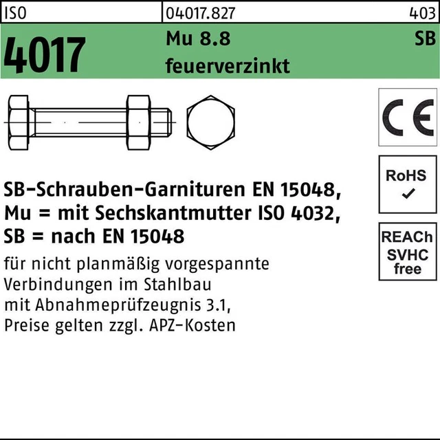 BUFAB SECHSKANTSCHRAUBE ISO 4017 VG m.Mutter M 27 x 90 8.8 ...