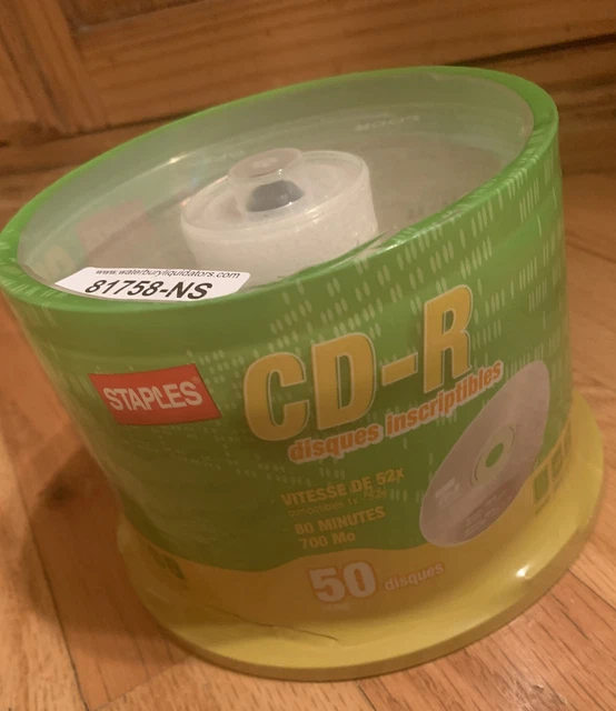 STAPLES CD-R RECORDABLE Printable 50 Discs 80 Minutes 700MB Capacity ...