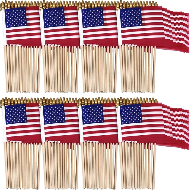 100 PACKS SMALL American Flags on Sticks 4 X 6 Inches Small Handheld US ...