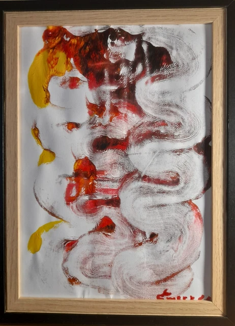 TABLEAU SIGNÉ EMERY: "Eve et la tentation" 25 cm/ 34 cm abstrait ...