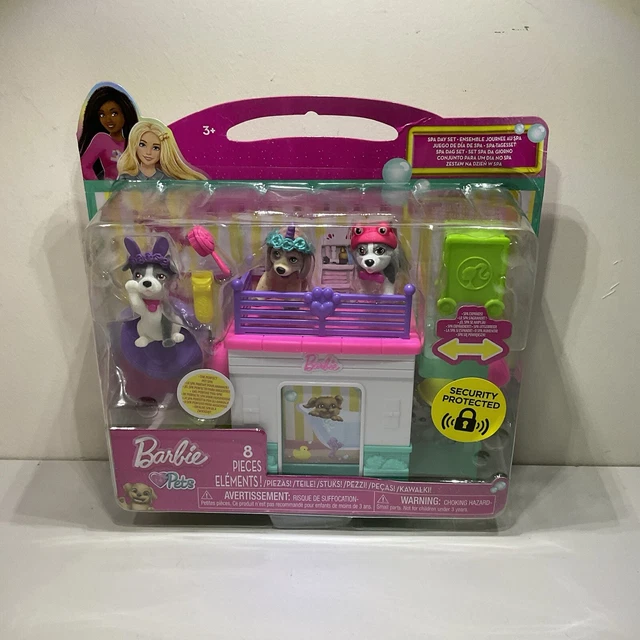 BARBIE PETS SPA Day Playset 8 Piece set with Pet Figures Brand New FAST ...