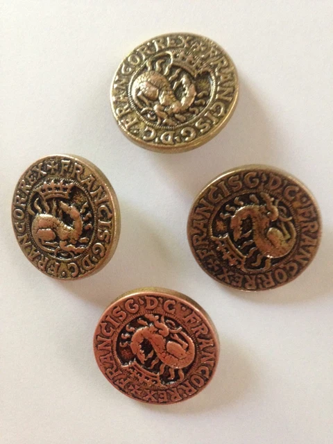 LOT DE 4 anciens boutons dorés Francor Rex Francis G D C dragon ...