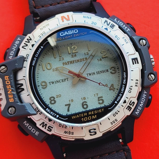 CASIO TWINCEPT PATHFINDER Watch Rare Dual Display Redout Forester Band ...