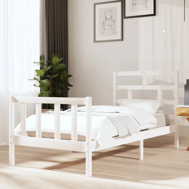 WALPLUS WHITE SOLID Wood Bed Frame 90x200 cm without Mattress Single ...