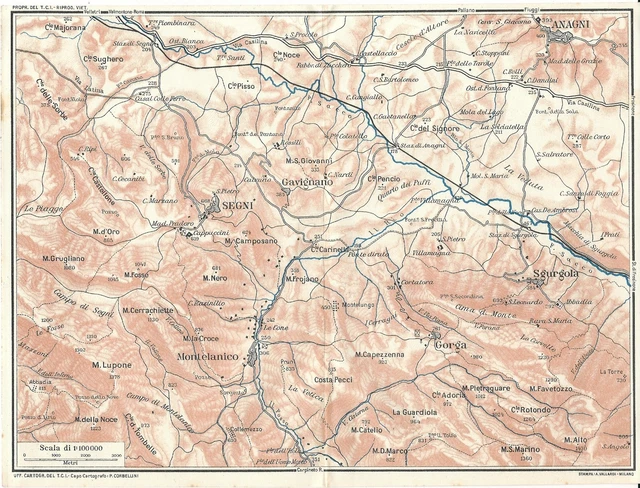 CARTA GEOGRAFICA ANTICA ANAGNI SEGNI Roma Frosinone TCI 1924 Old ...