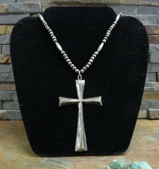 OLD! HUGE NAVAJO Coin Silver Sand Cast Cross Sterling Bench Bead ...
