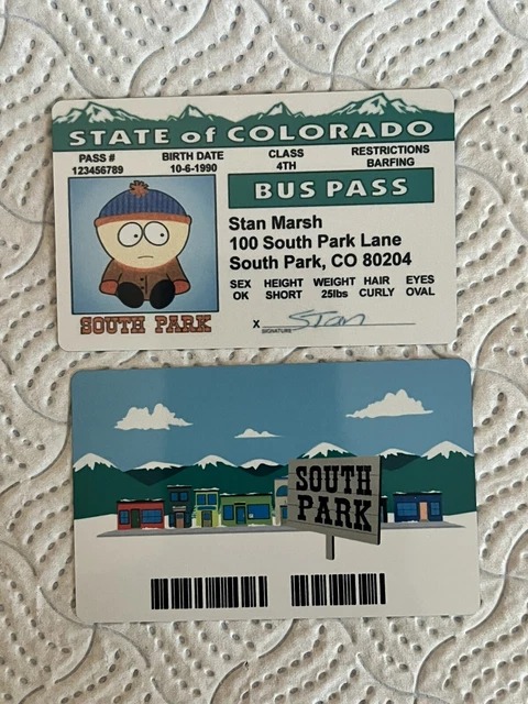 SOUTH PARK BUS Pass - ID Card - Novelty Fun Gift - Aluminium - Stan ...