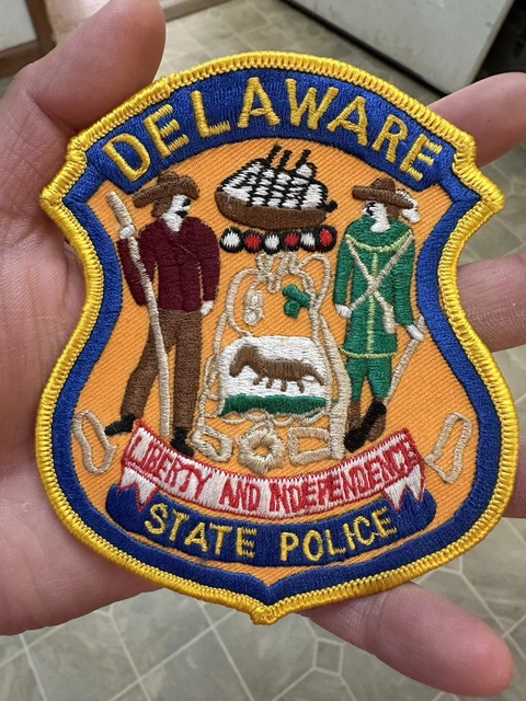 1960S DELAWARE STATE Police Patch in Yellow Wool Felt Embroidered w ...