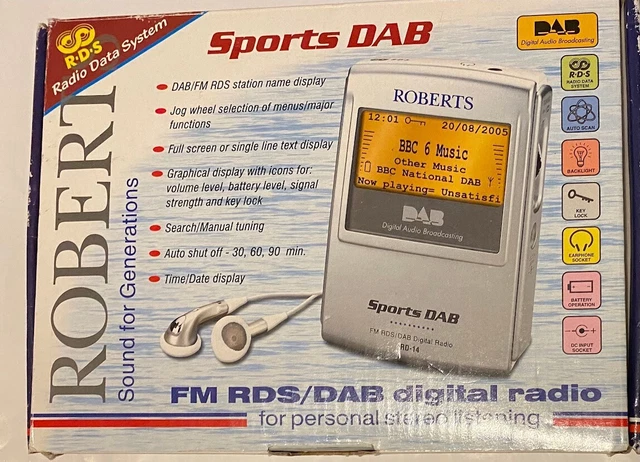 ROBERTS SPORTS DAB RD 14 DAB / FM / RDS Pocket Radio in Original Box G ...