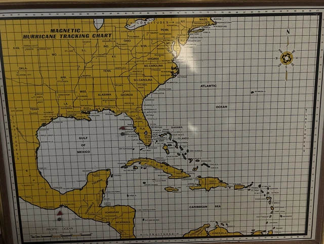 MAGNETIC METEOROLOGIST HURRICANE Tracking Plotting Chart Map Wood ...