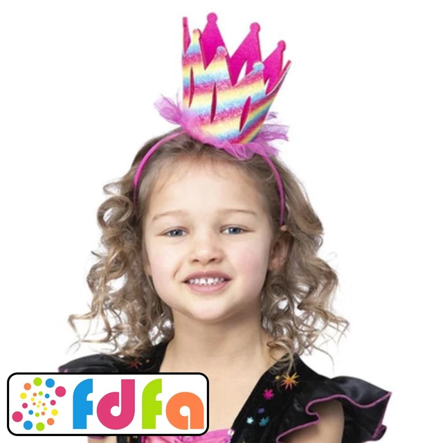 SMIFFYS RAINBOW GLITTER Crown Headband Princess Kids Childs Fancy Dress ...