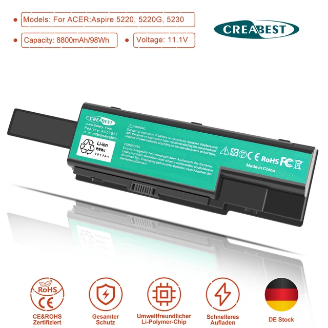 8800MAH AS07BX1 AS07BX2 ICW50 ICY70 Akku Für ACER 7230 6530 5220 5230 ...