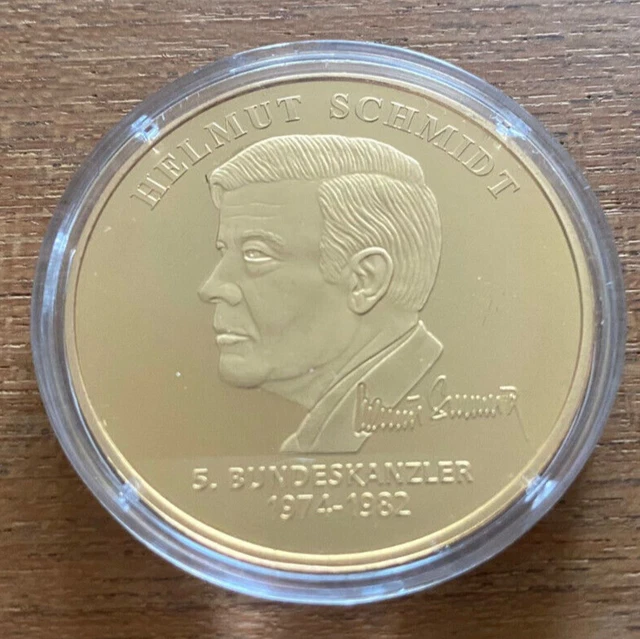 MEDAILLE HELMUT SCHMIDT 5. Bundeskanzler Cu-Ni vergoldet,PP,40 mm,Be15 ...