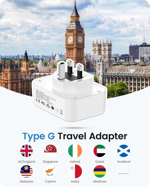 UK TRAVEL ADAPTER, AU to UK Plug Adapter with 1 USB C 3 USB A, Type G ...