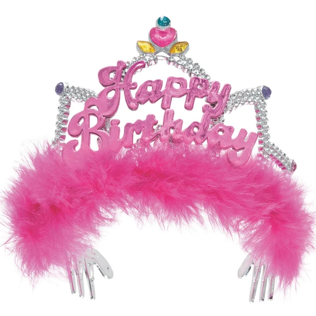 UNIQUE PARTY FLUFFY Happy Birthday TiaraOne Size Pink/Silver SG32135 £7 ...
