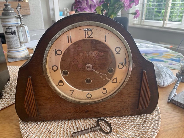VINTAGE WOODEN THREE-KEY Hole Mantle Clock. One Hand Missing. £21.48 ...