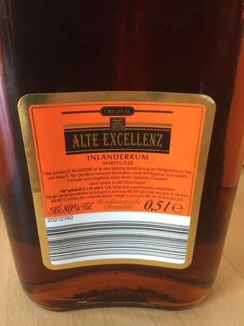ORIGINAL ALTE EXCELLENZ Inländerrum Rum 80 Spirituose 80% vol. 0,5L EUR ...
