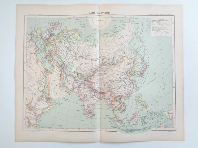 ASIA POLITICAL OLD Map 1901 Hachette Atlas Cartography £9.01 - PicClick UK