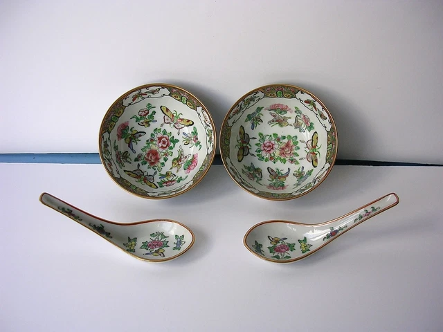 2 SETS of Vintage Chinese Gilded Famille Rose Porcelain Bowls and ...