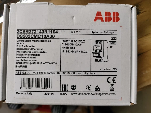 ABB DIFFERENZIALE MAGNETOTERMICO 10kA CURVA C 10A 30mA DS2CMC10A30 CLASSE A EUR 70,00 - PicClick IT