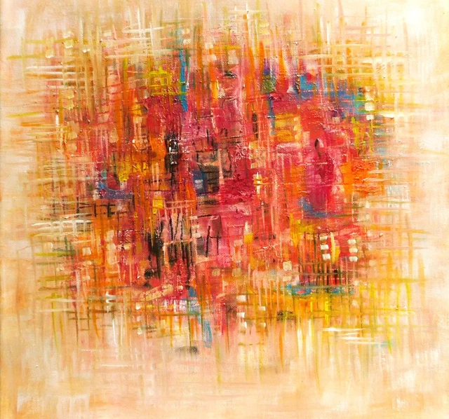 ORIGINAL ABSTRACT OIL painting, landscape, signed by Nalan Laluk ...