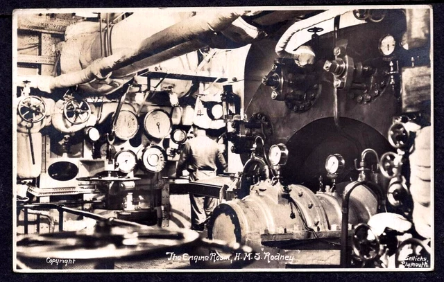 RP POSTCARD ROYAL Navy Battleship Hms Rodney Engine Room Cammell Laird ...