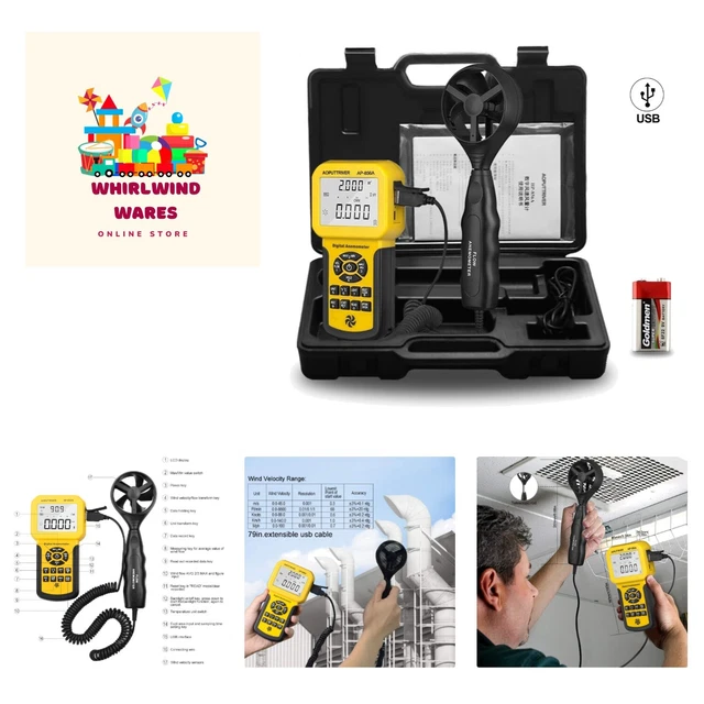 PRO HVAC ANEMOMETER Handheld CFM Meter Wind Speed Meter with Backlight ...